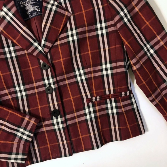 Burberry | Jackets & Coats | Burberry Burgundy Vintage Check Blazer ...